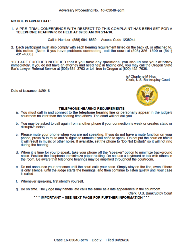 File Bankruptcy Complaint - Oregon Student Debt